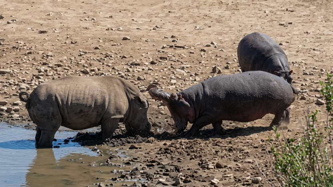Watch what happens when a hippo attacks a rhino