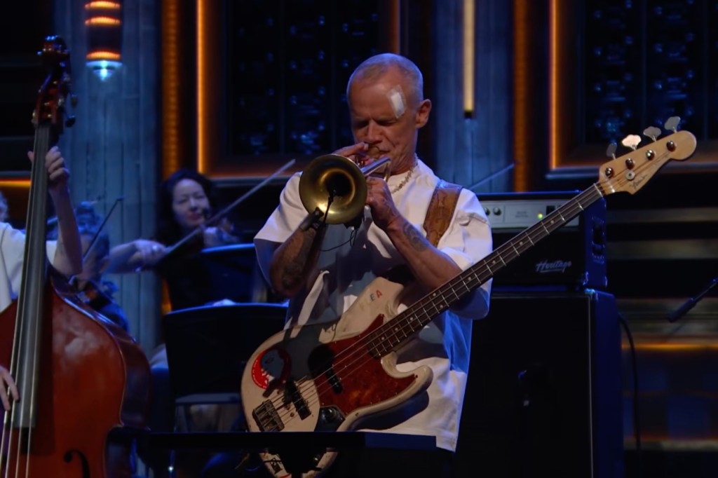 Flea plays jazz cover of Frank Ocean's 'Thinkin Bout You' on Fallon