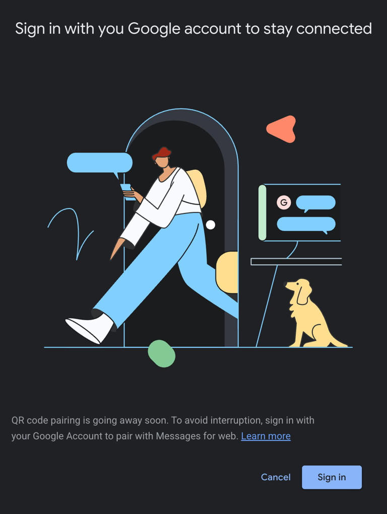 Google Messages for web is losing QR code sign-in option