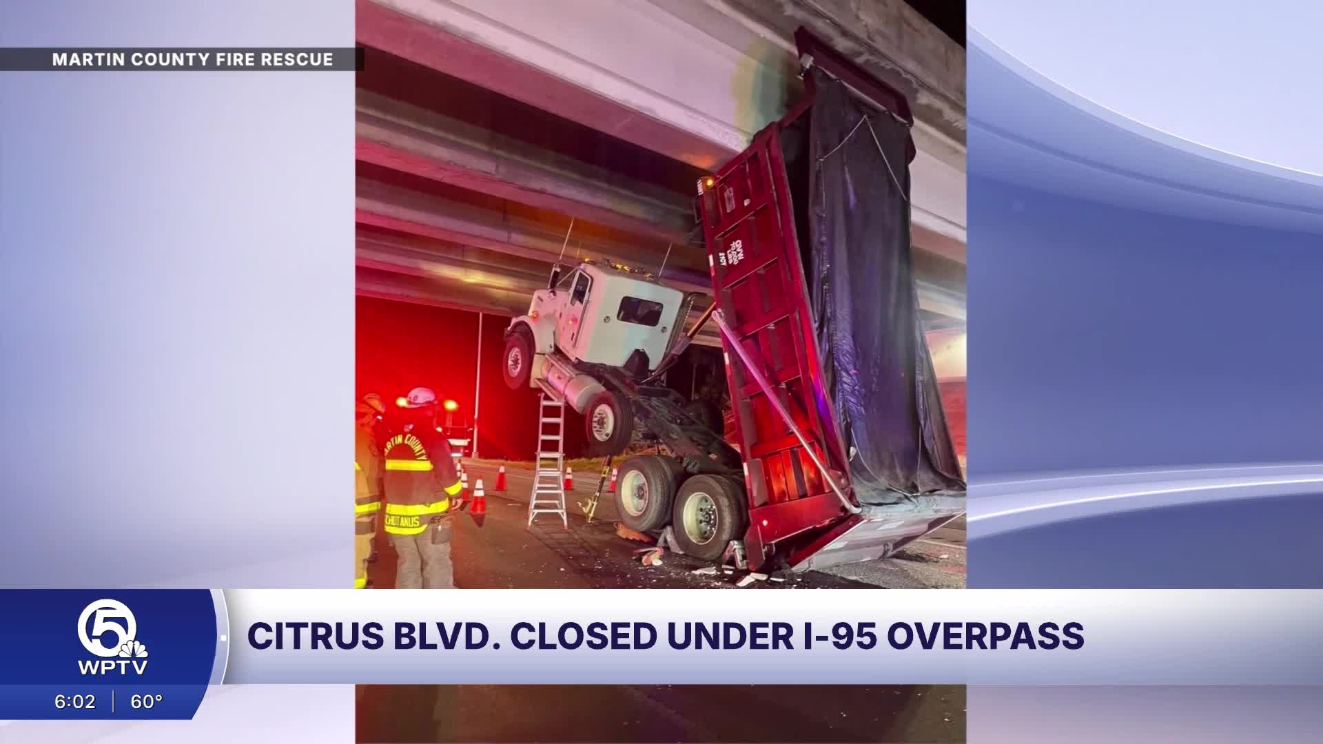 Dump truck hits I-95 overpass in Martin County