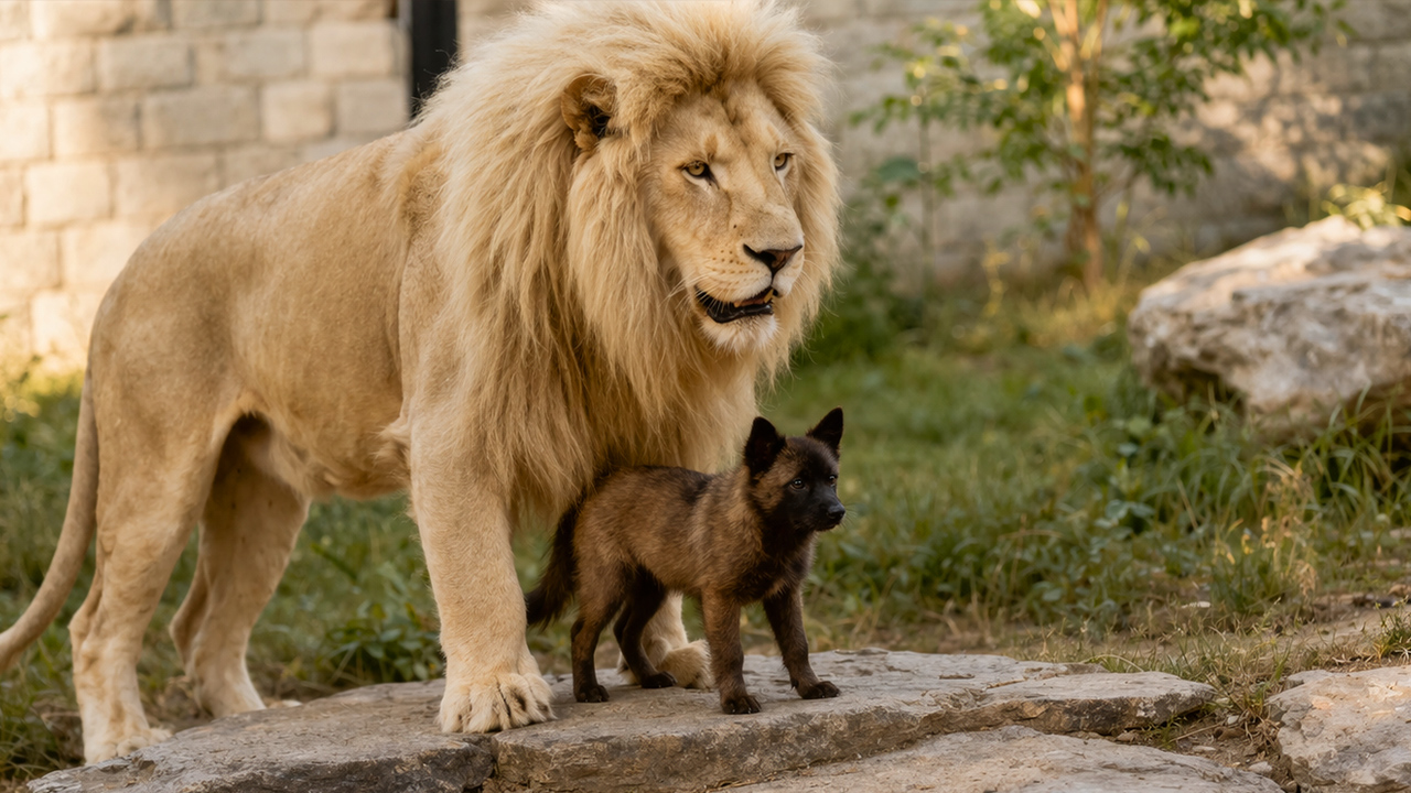 Kijk wat er gebeurt wanneer een hond een leeuw en een tijger ontmoet