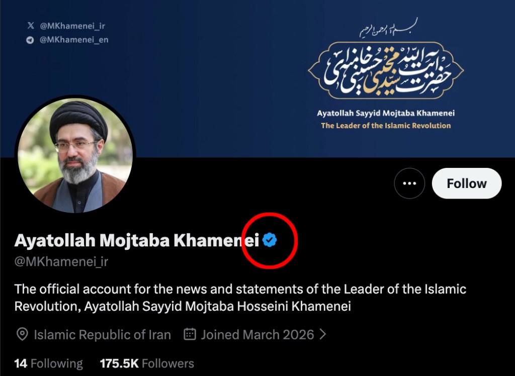 X yanks blue checkmark from Iran’s sanctioned Supreme Leader Mojtaba ...
