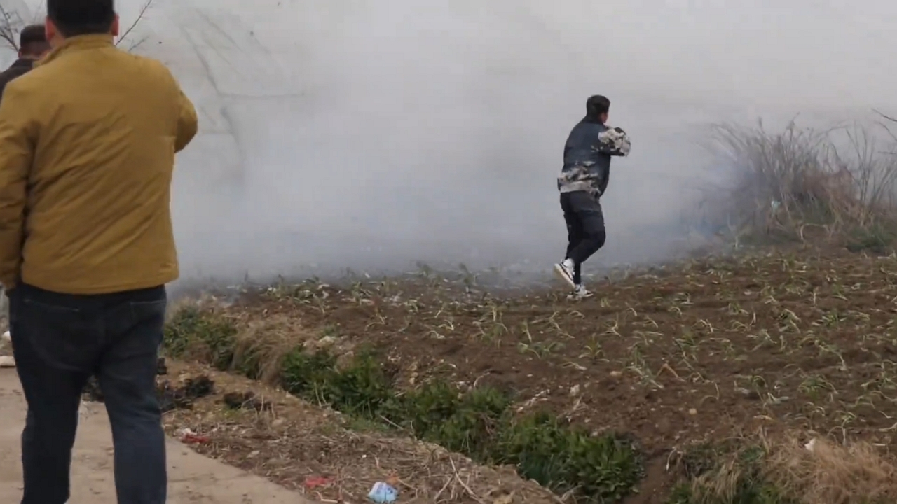 Man’s jacket damaged after firecracker mishap in Shandong, China