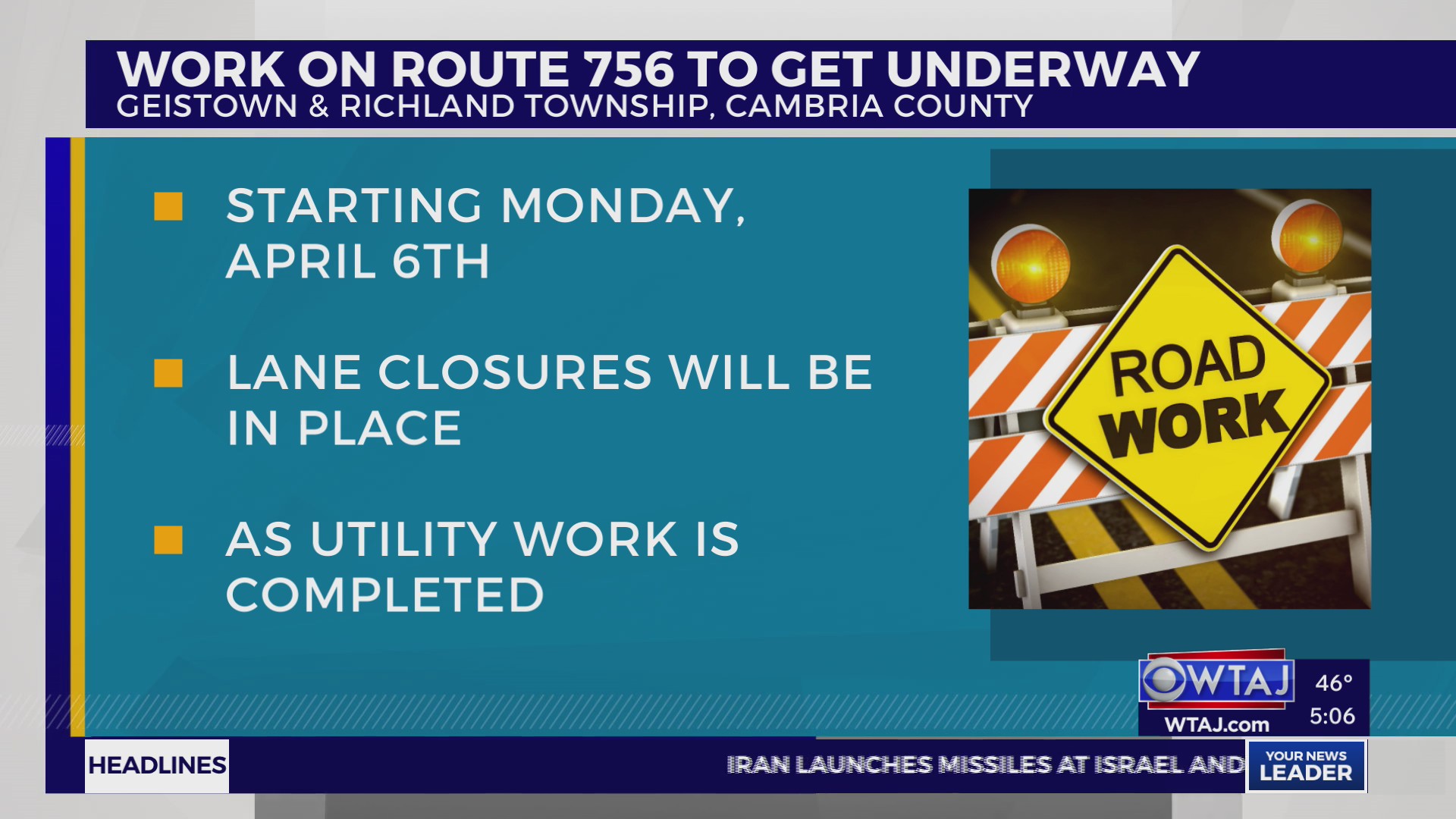 Lengthy delays expected in Cambria County along Route 756