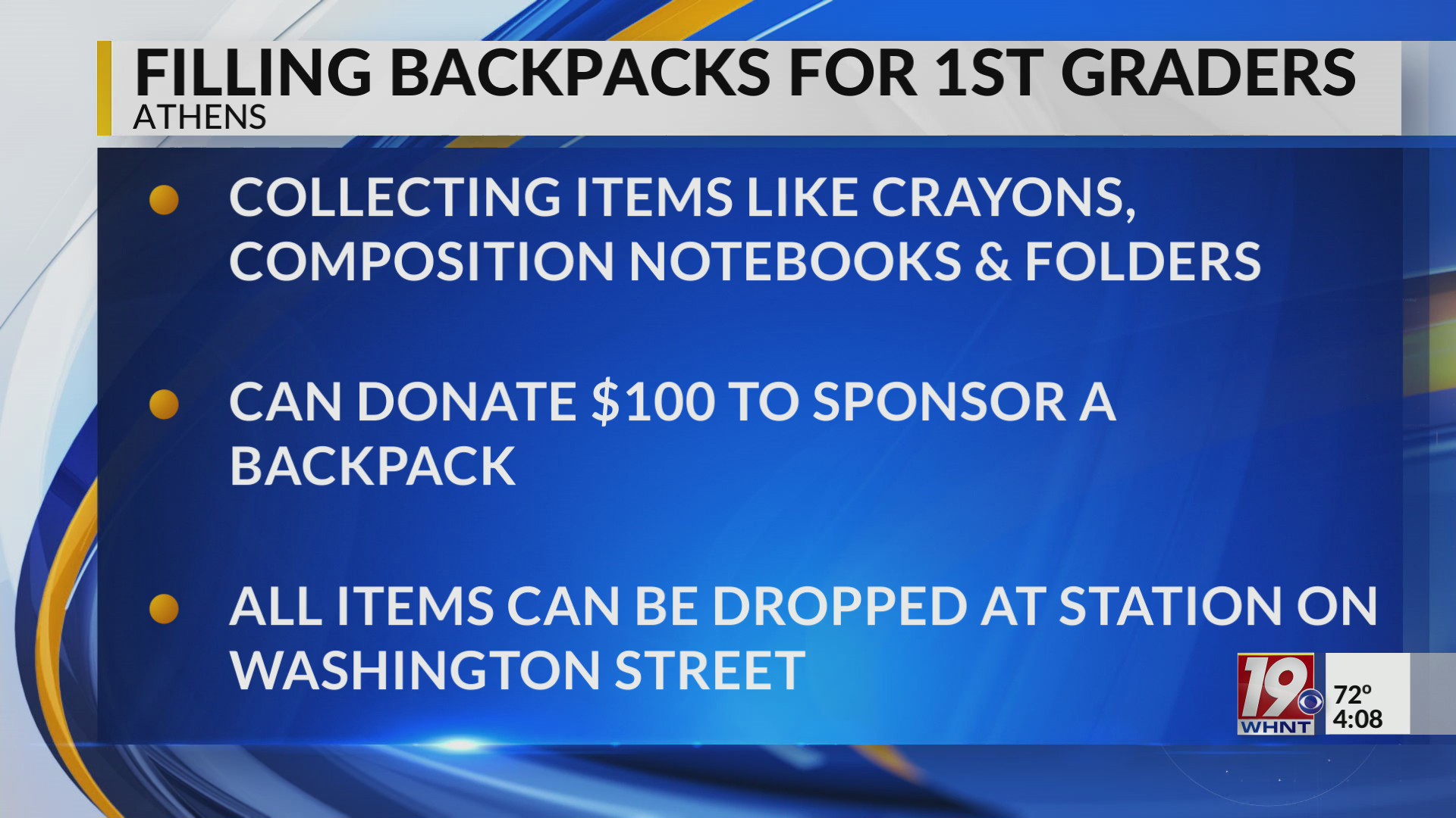 Filling backpacks for 1st graders | March 24, 2026 | News 19 at 4 p.m.