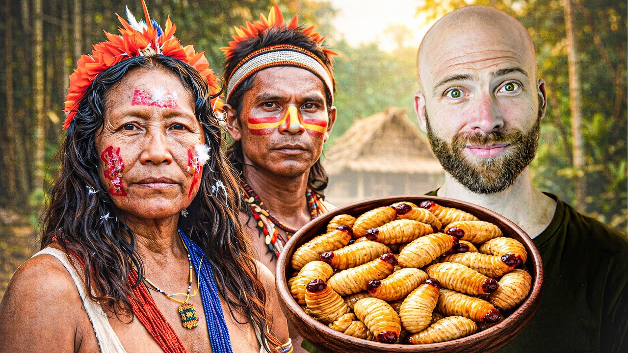 Eating with Surinamese tribe! Exotic tribal food!