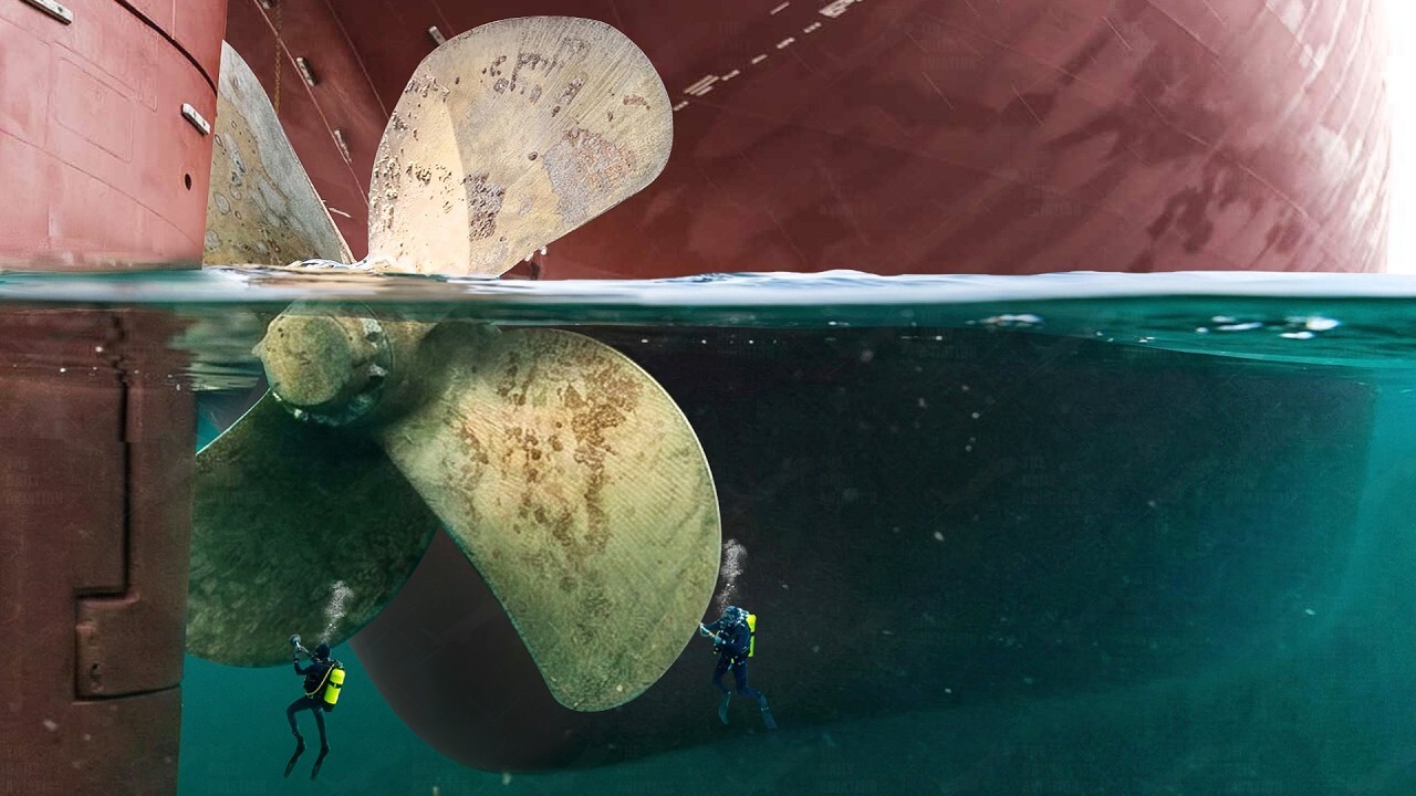 US Navy divers performing scary propeller inspection & repairs undersea