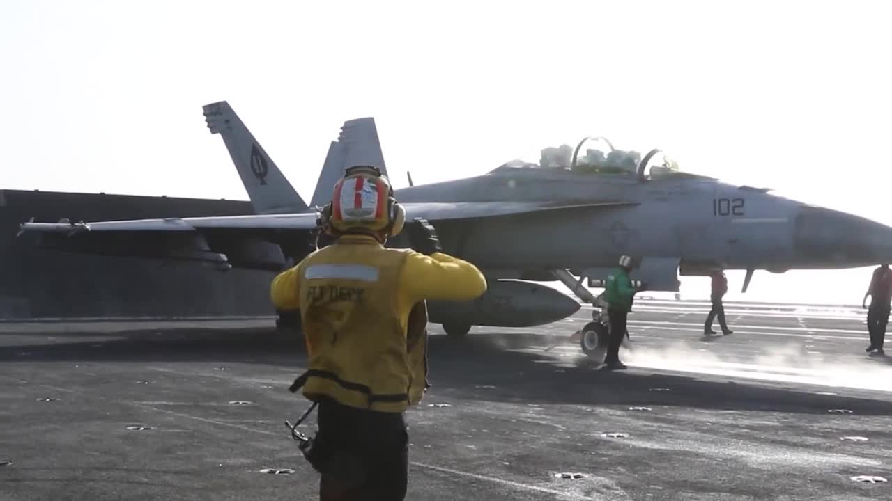 Fighter jets take off from USS Abraham Lincoln in Operation Epic Fury