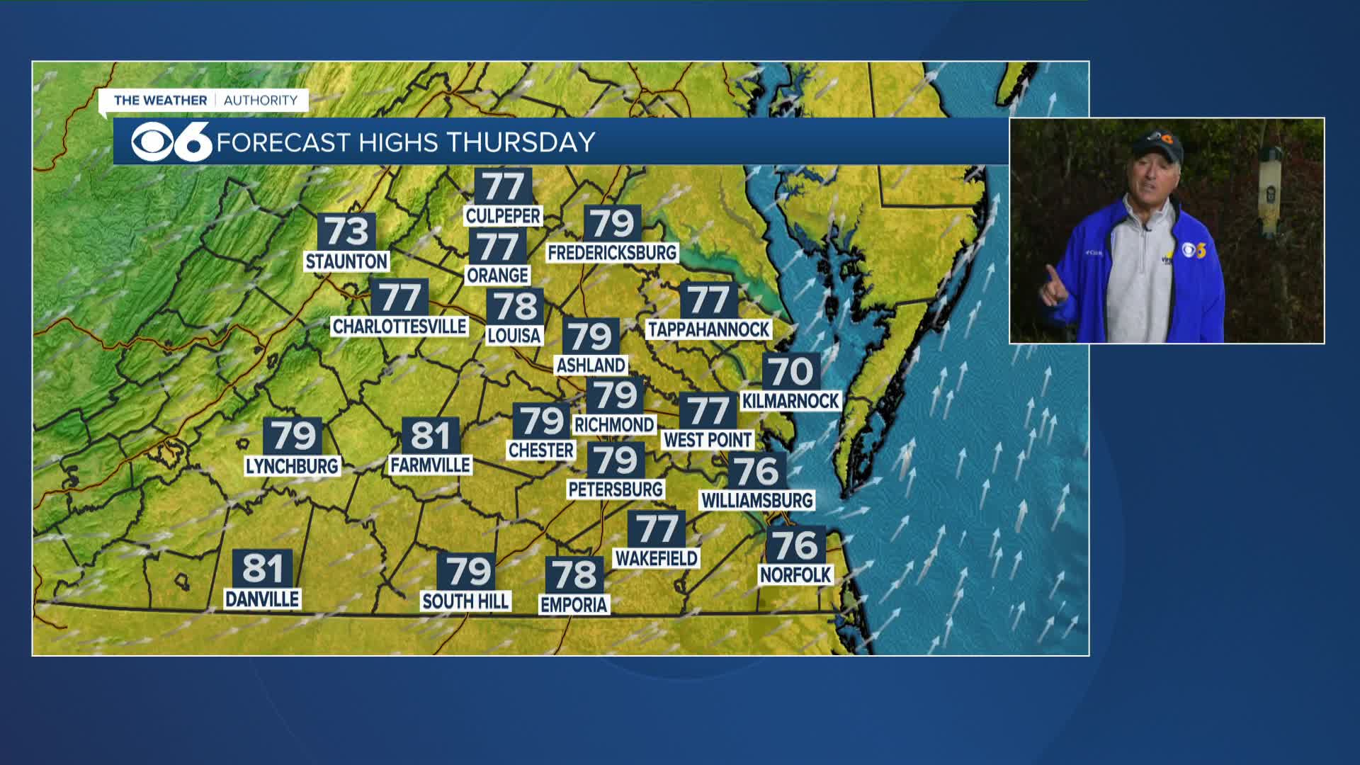 Warm-up expected Thursday with highs in upper 70s