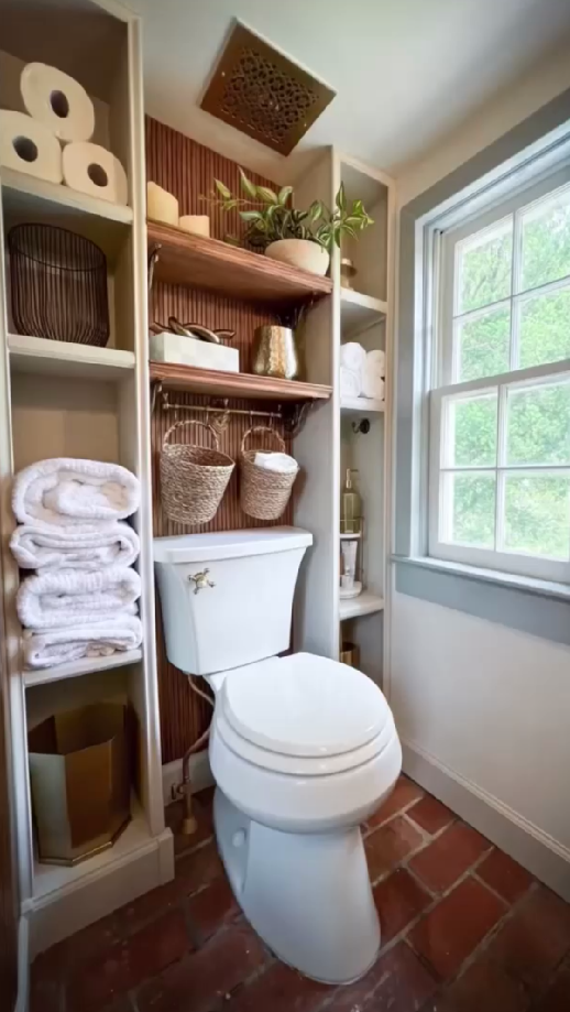 Transform your small bathroom with this simple toilet shelf
