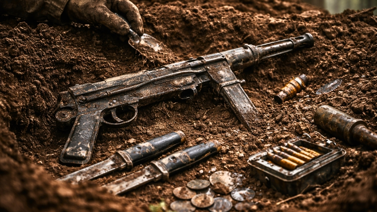 Hidden WWII dugout reveals bayonets ammunition and a weapon that may be ...