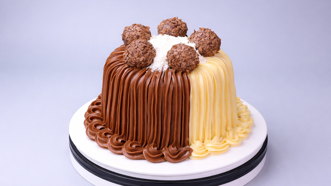 Half chocolate half vanilla drip style cake