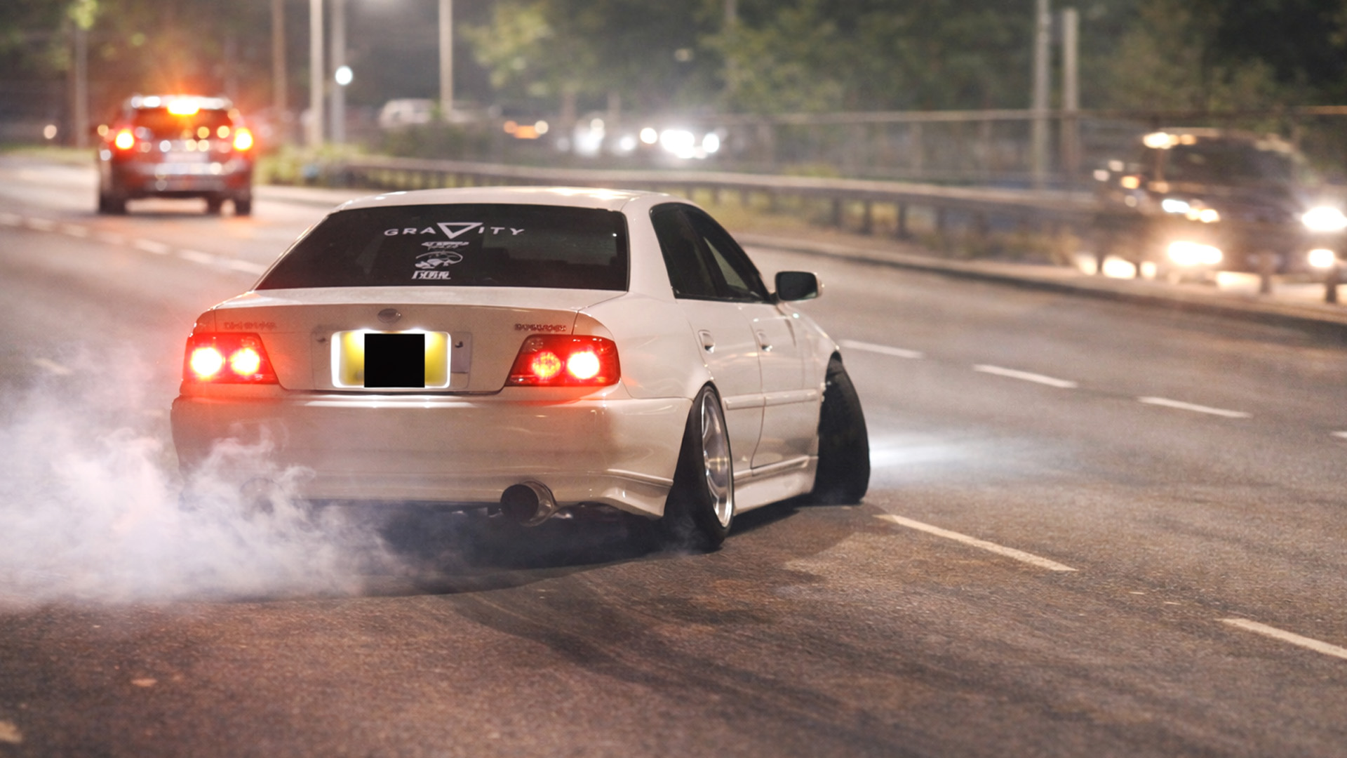 Close call modified cars lose control at car meet exit
