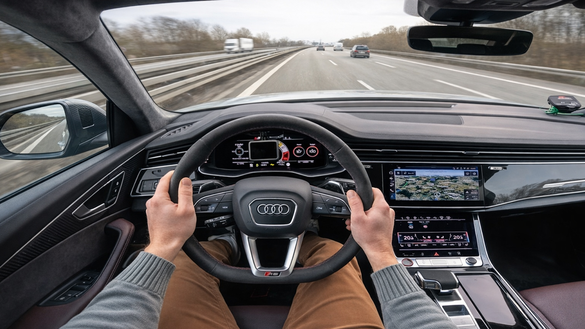 Testing Audi performance SUV on open roads