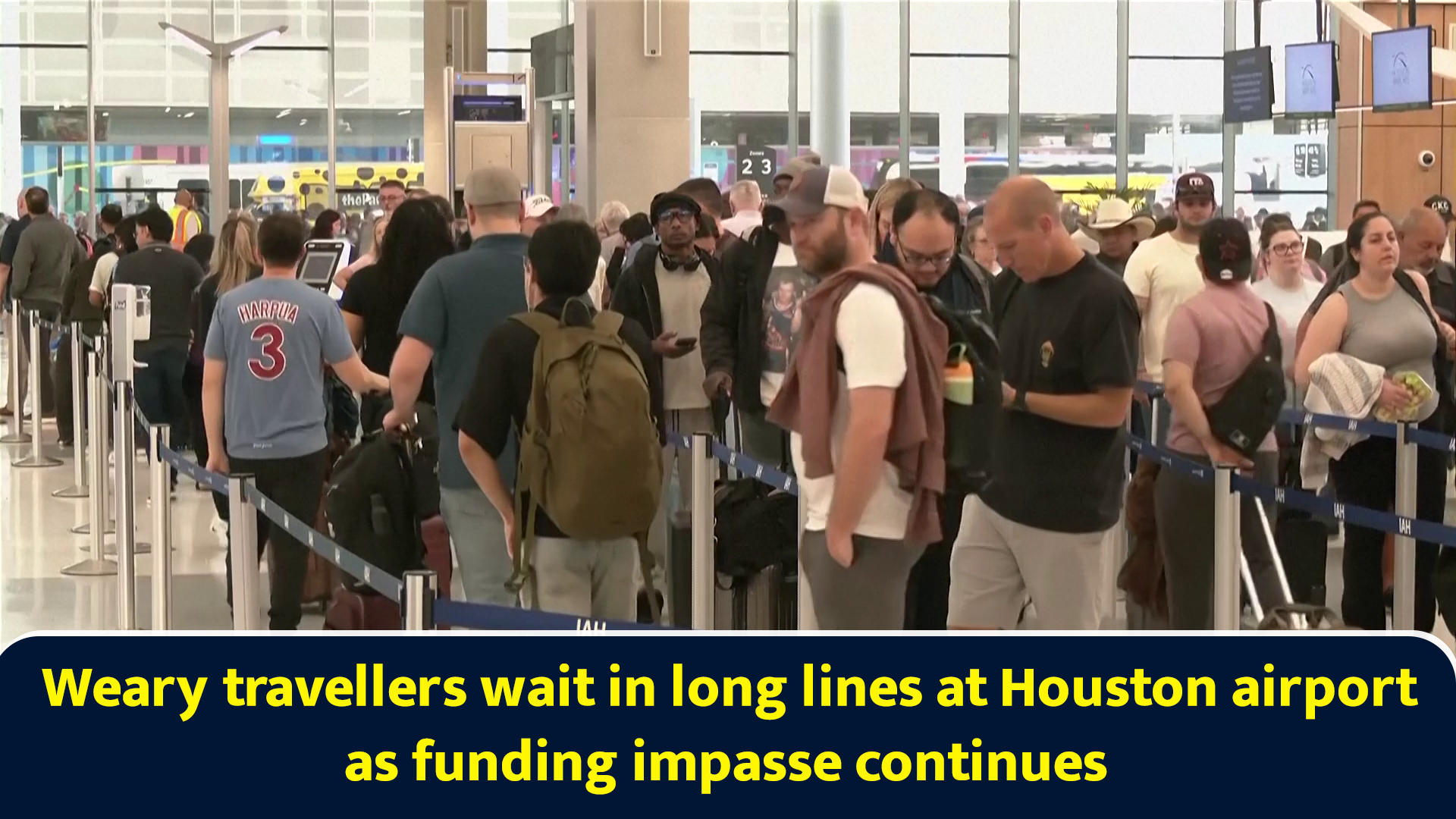 Weary travellers wait in long lines at Houston airport as funding ...