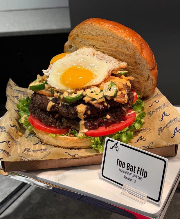 Braves unveil new Truist Park menu featuring massive "Bat Flip" burger ...