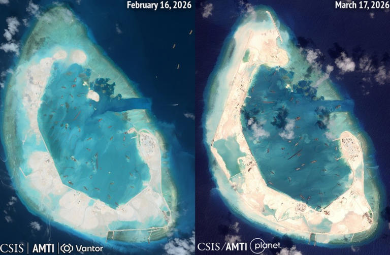 Satellite photos show China's massive manmade island in disputed waters
