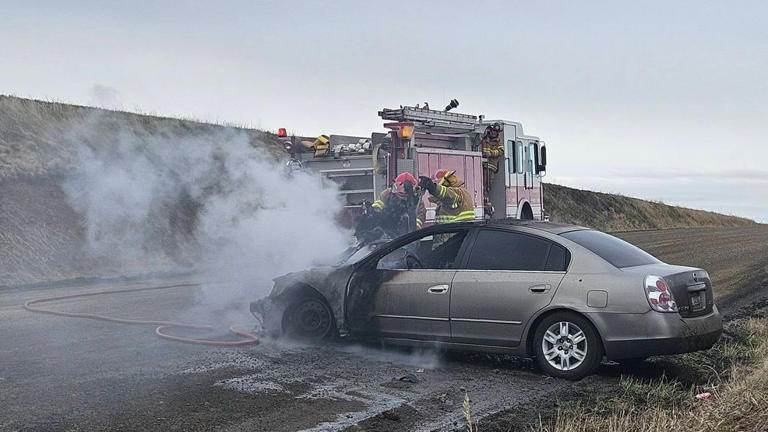 Driver escapes uninjured as car catches fire on U.S. 95 on Talmacks Road