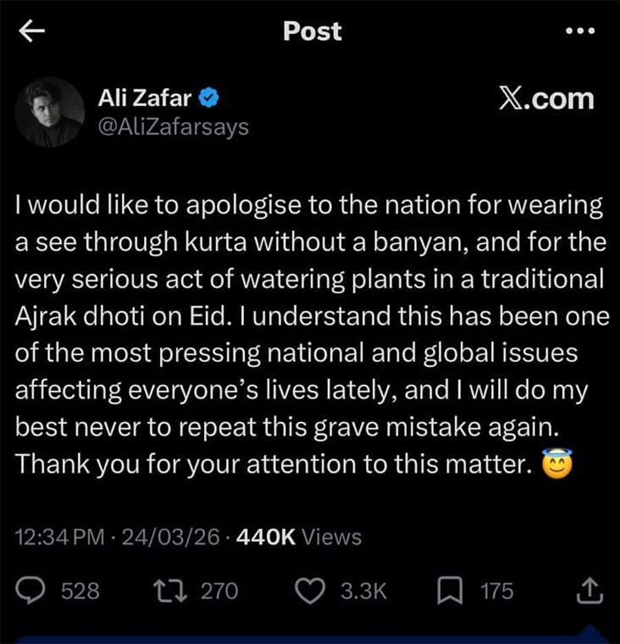 Ali Zafar claps back at trolls with sarcastic Eid apology over 'see ...