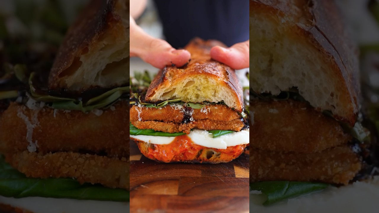 Crispy eggplant parm sandwich