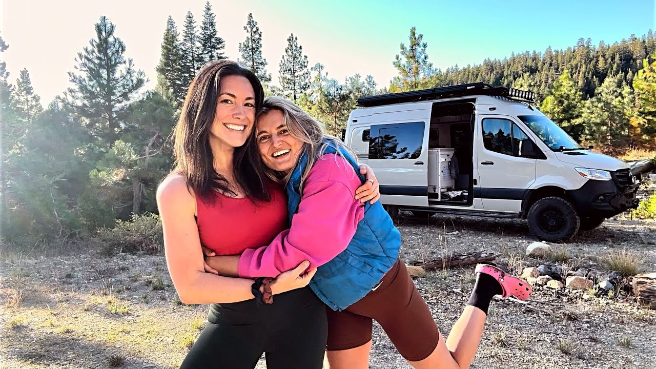 Two girls living in a van in the forest