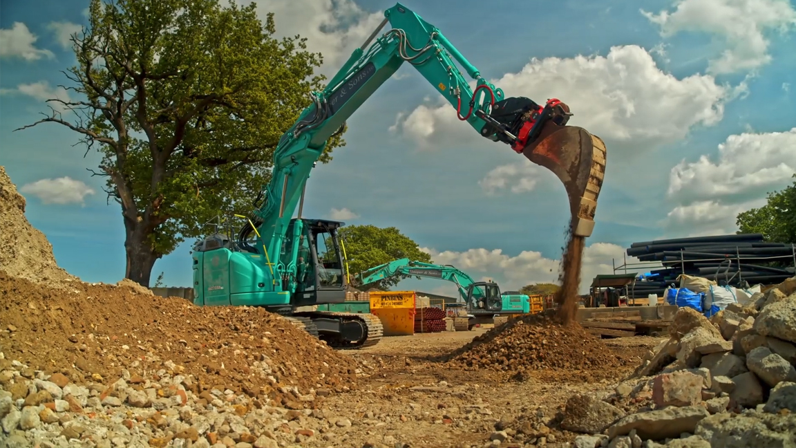 Giant machine shaping the ground with perfect control