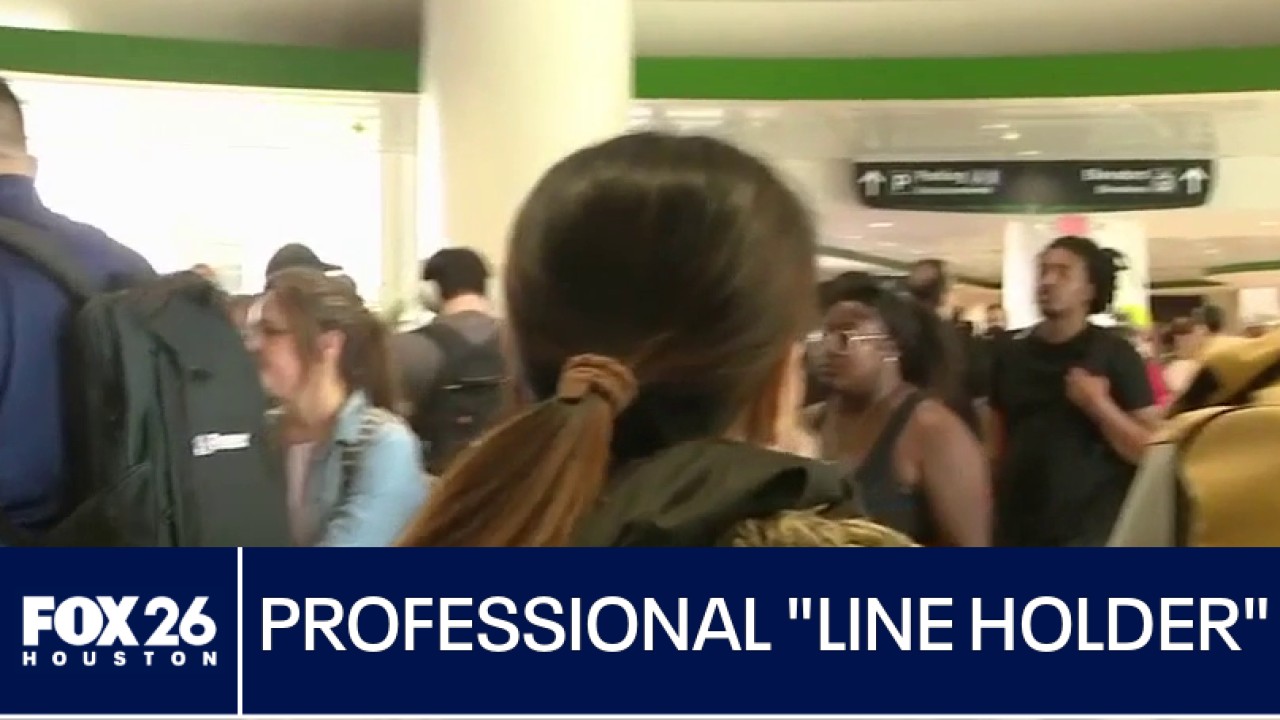 Houston man holding place in line for airport travelers