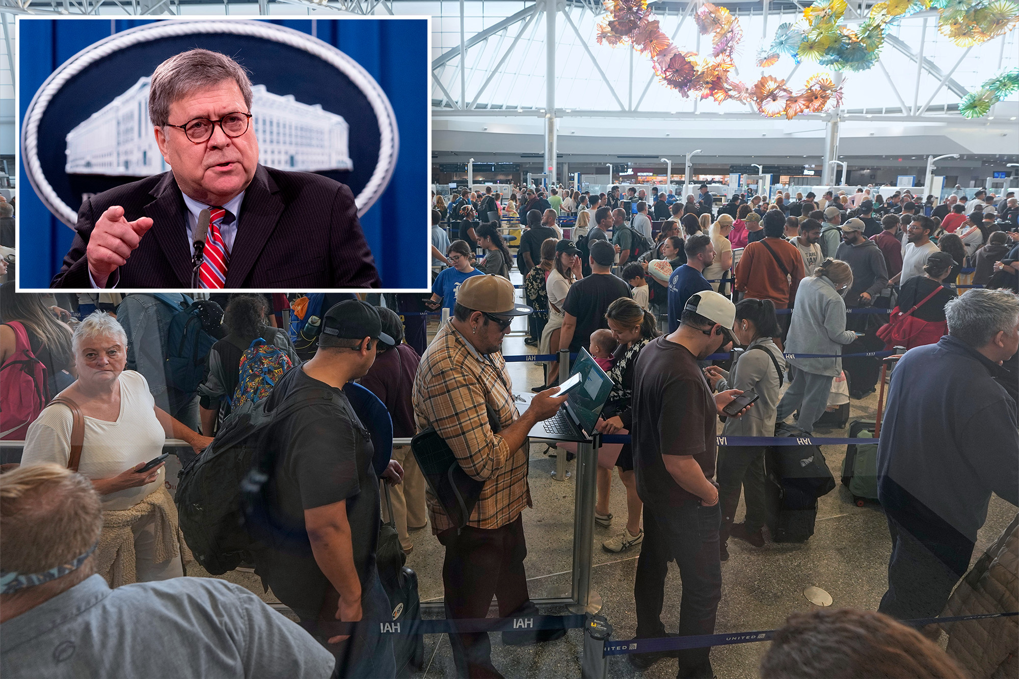 Former AG Bill Barr spotted looking miserable in hours-long TSA lines ...