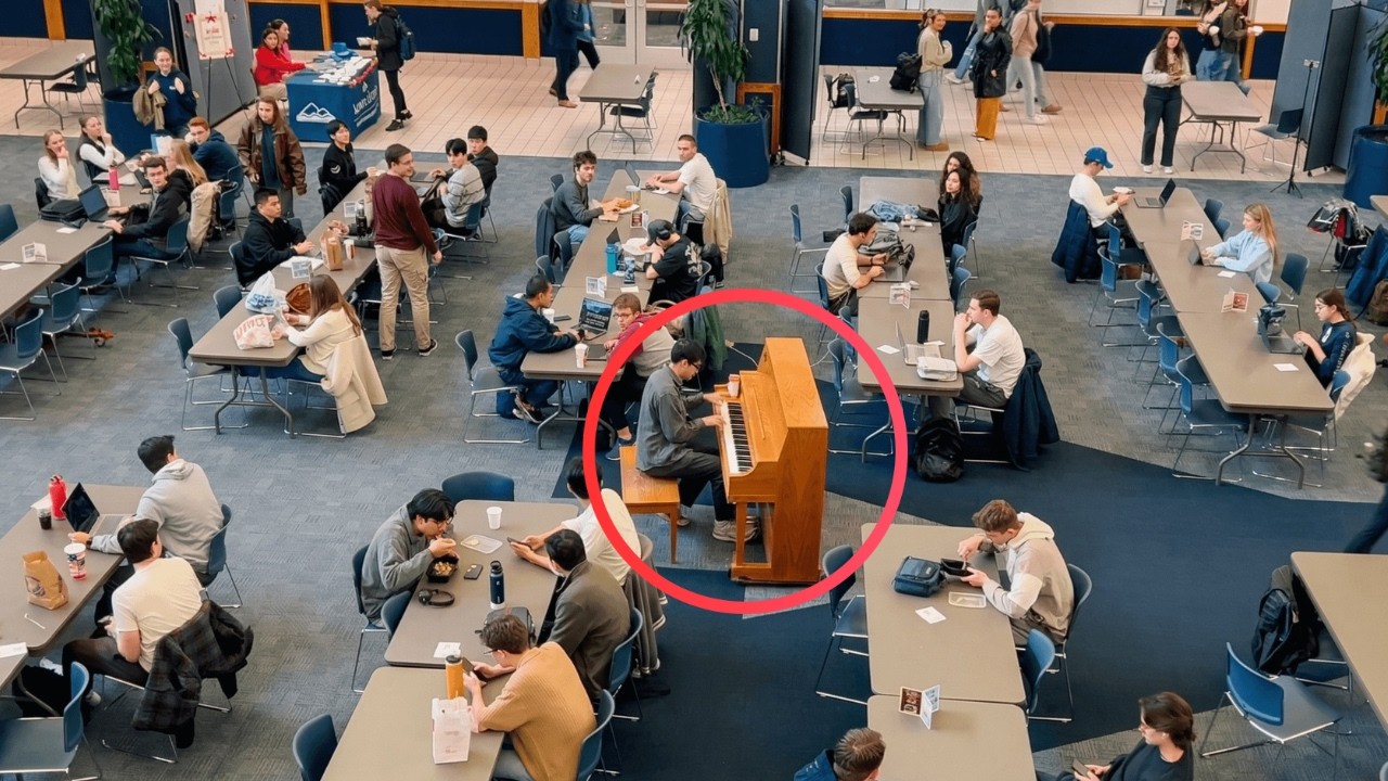 Guy starts playing piano in cafeteria then this happens