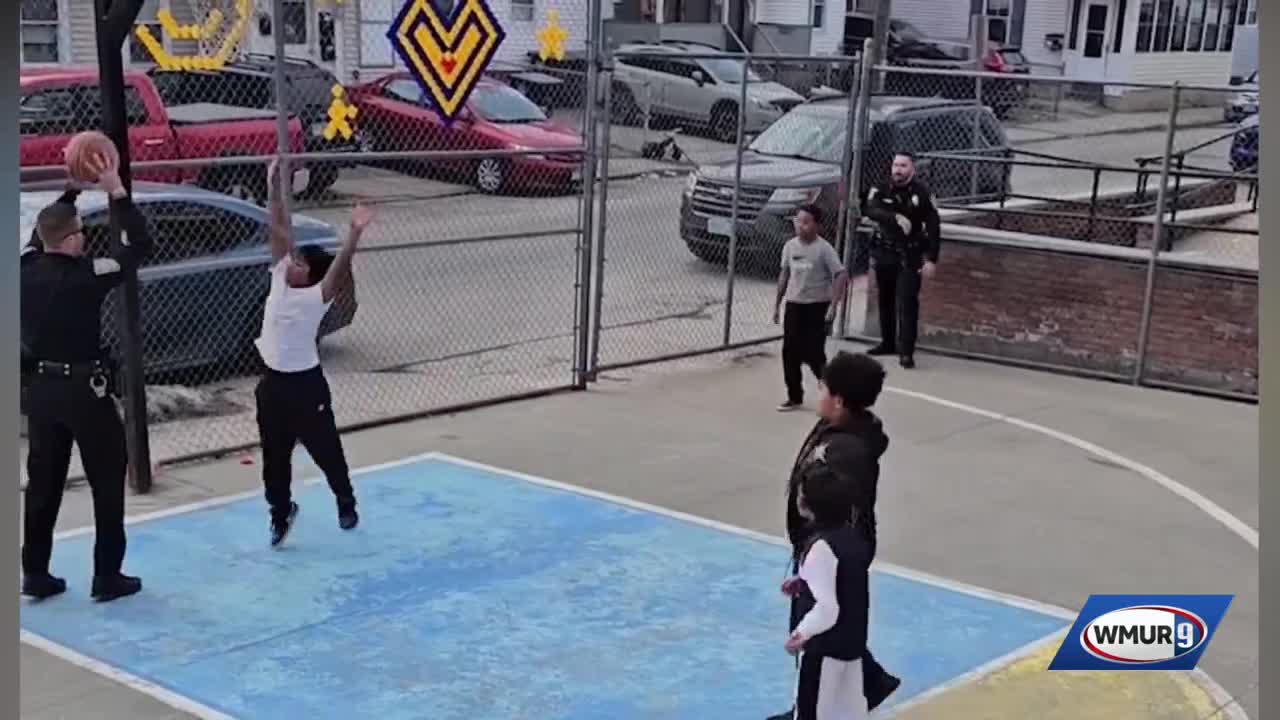 Good vibes: Local officers play basketball with kids