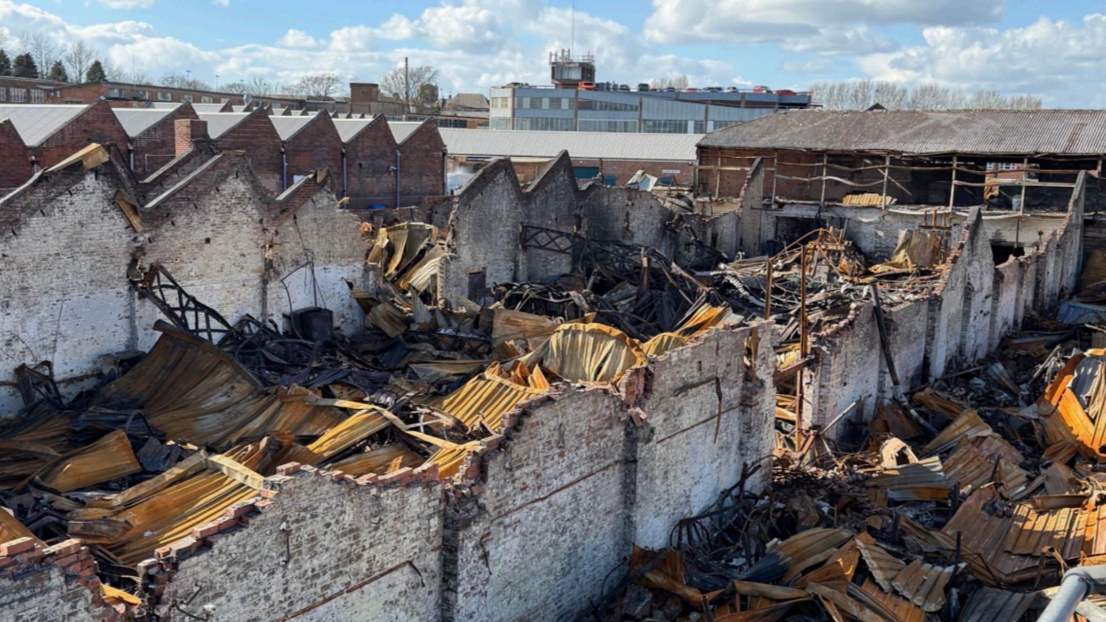 Historic factory blaze's devastation revealed