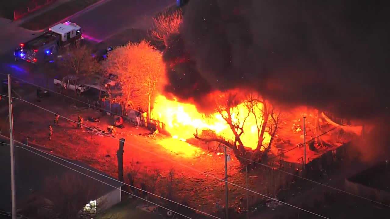 Sky 5 live: Crews battling large flames coming from structure in ...