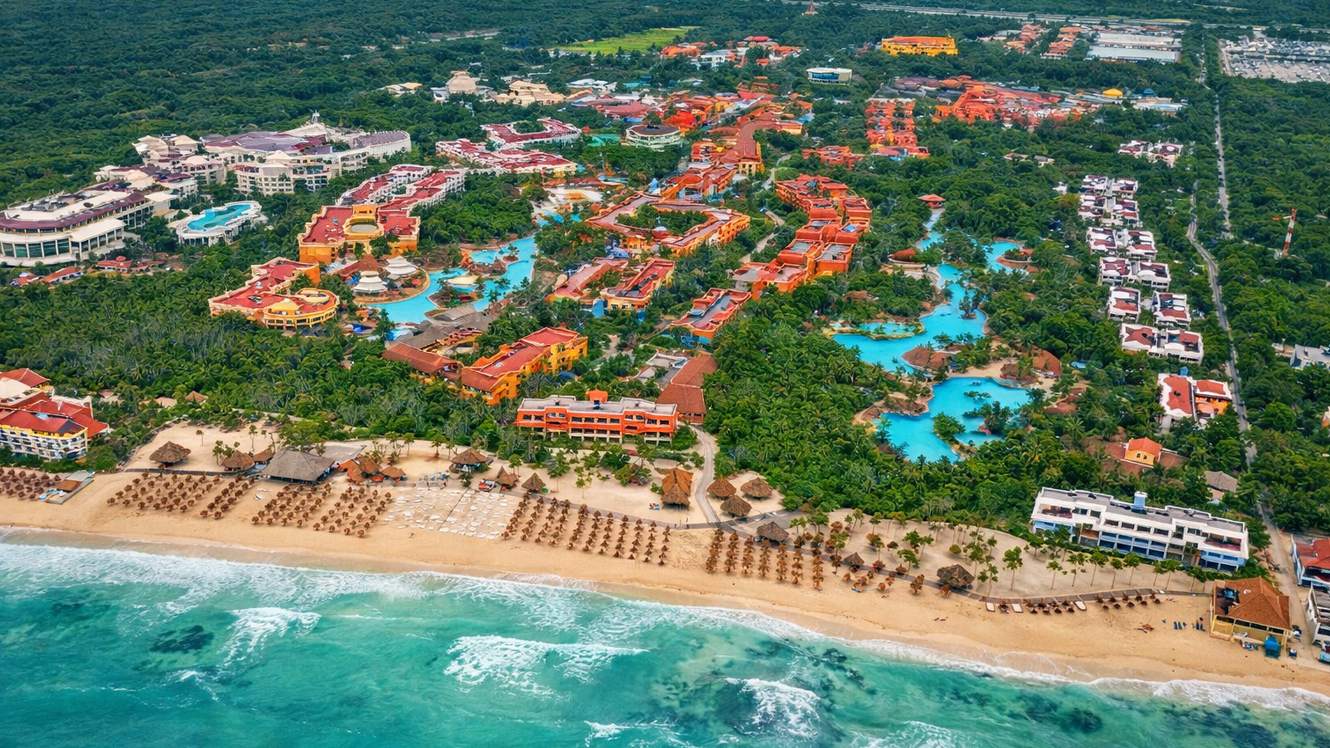 Beachfront resorts along Riviera Maya coast