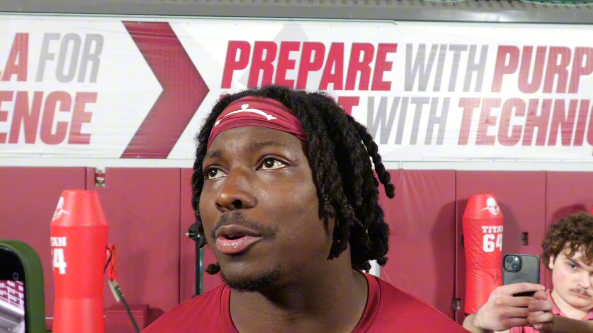 Oklahoma LB Kip Lewis speaks to media after first spring practice
