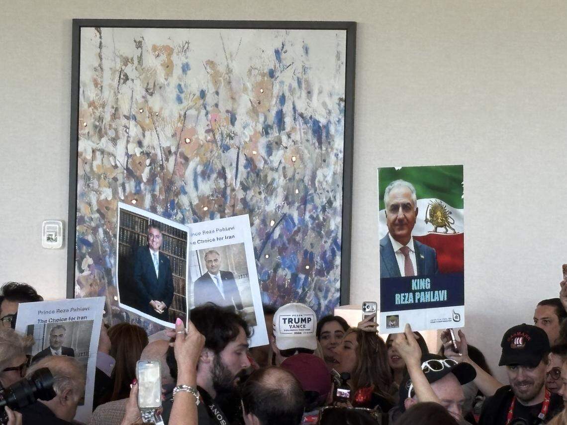 Hundreds of Iranian war demonstrators rally near CPAC 2026 to thank Trump