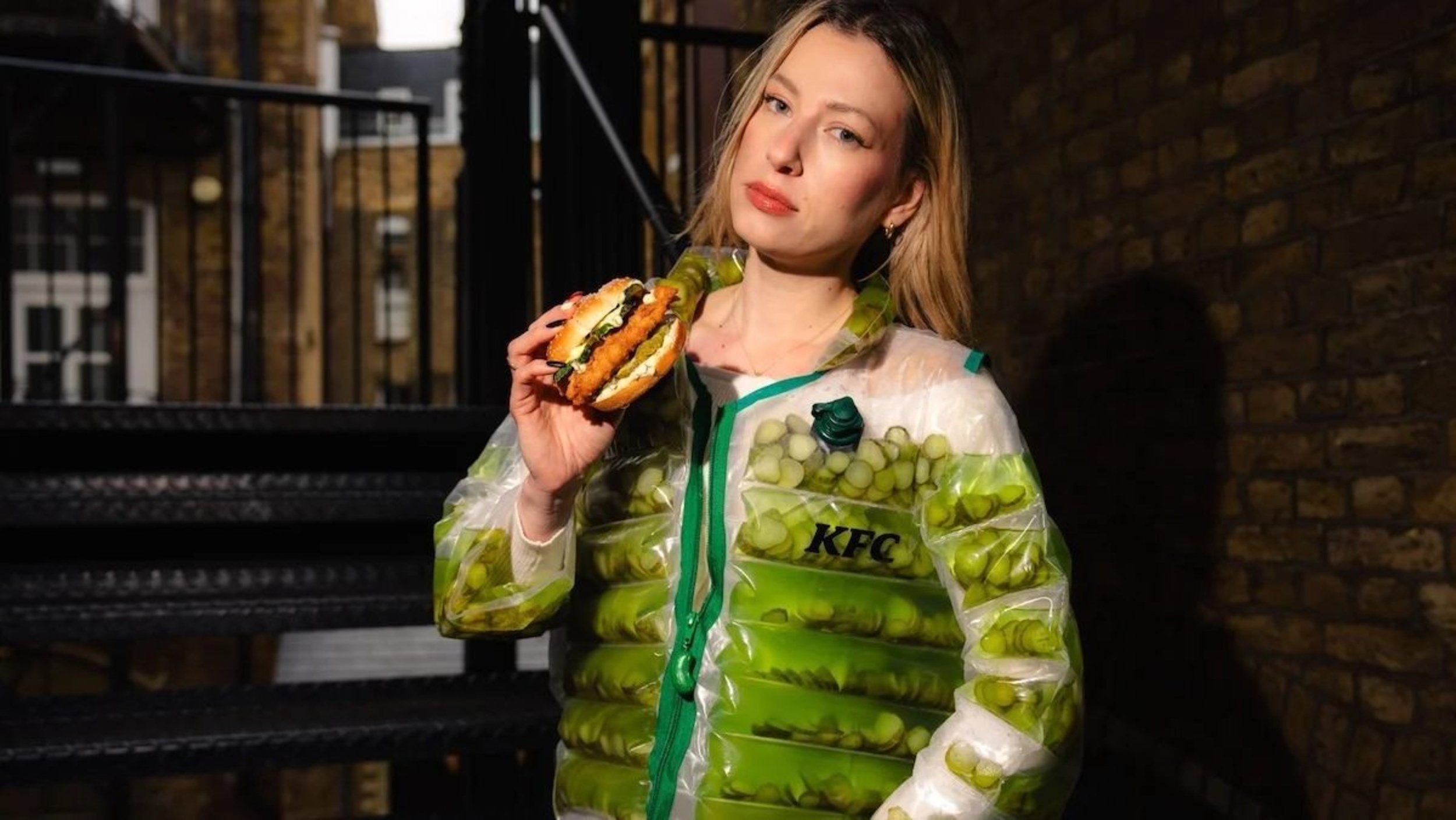 KFC is giving away a pickle puffer jacket full of pickles