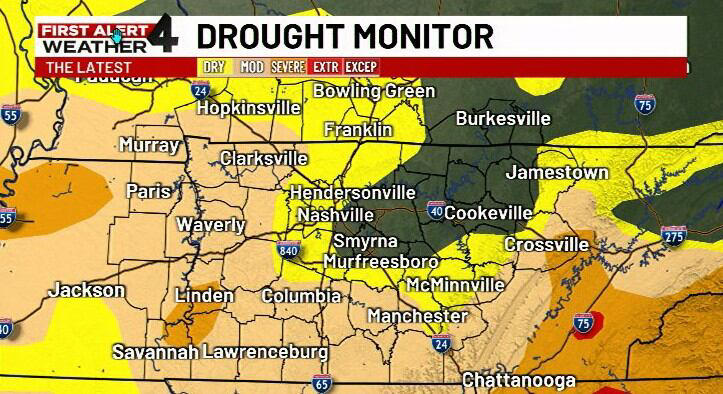 Moderate drought continues across much of Middle Tennessee