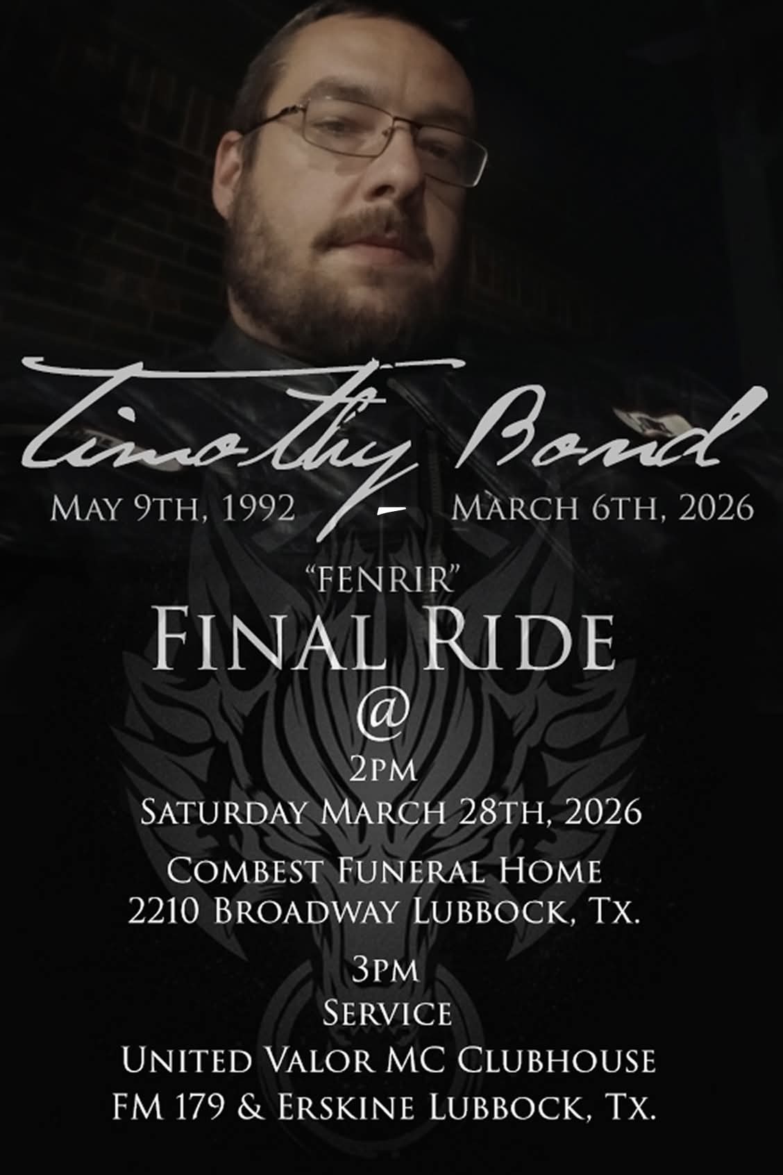 Memorial ride scheduled Saturday for Timothy Bond