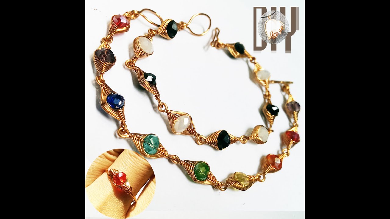 Eye bracelet | Eye ring | small crystal | herringbone wire wrap bead ...