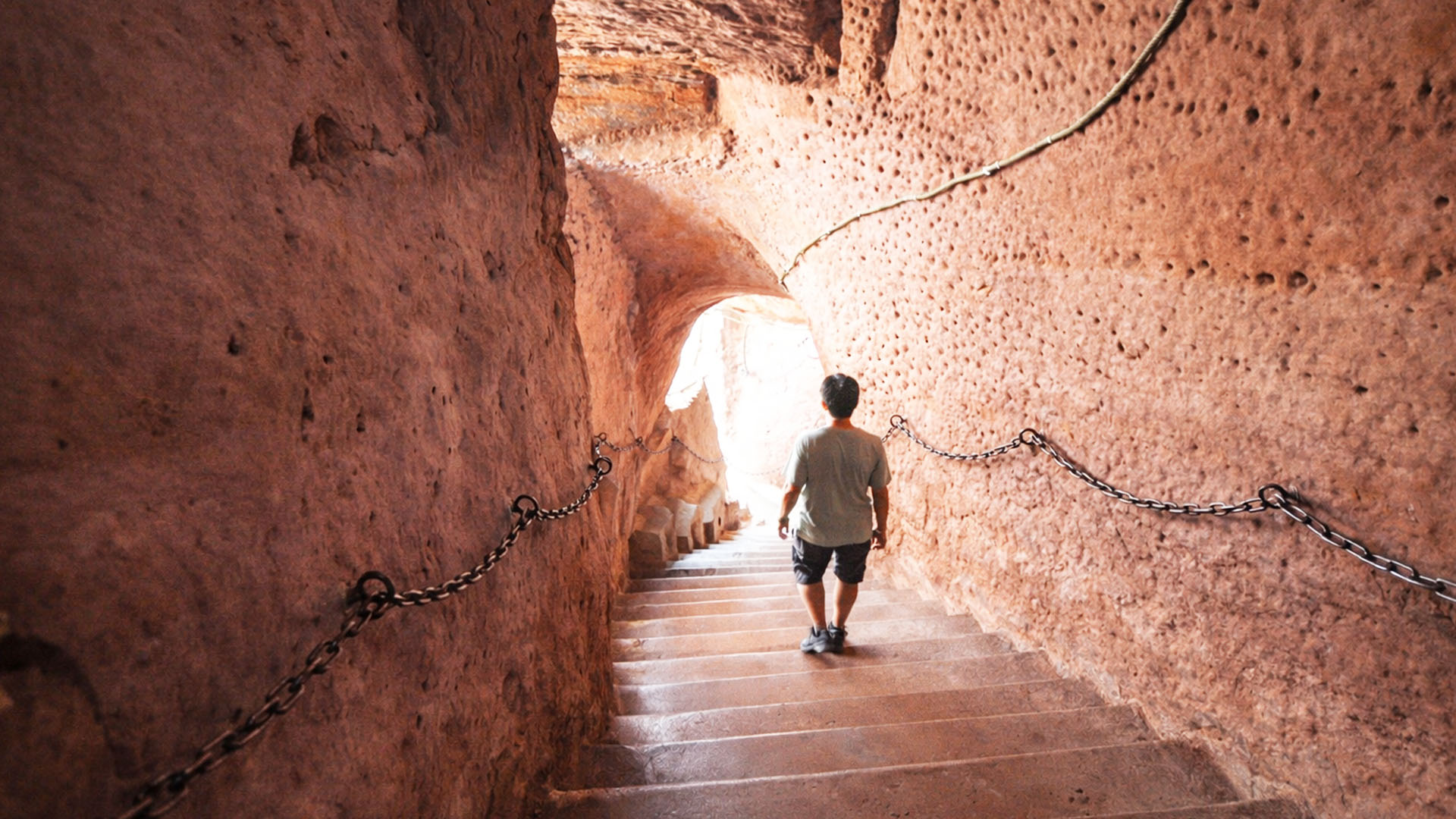 China hides a narrow stone stairway carved deep underground
