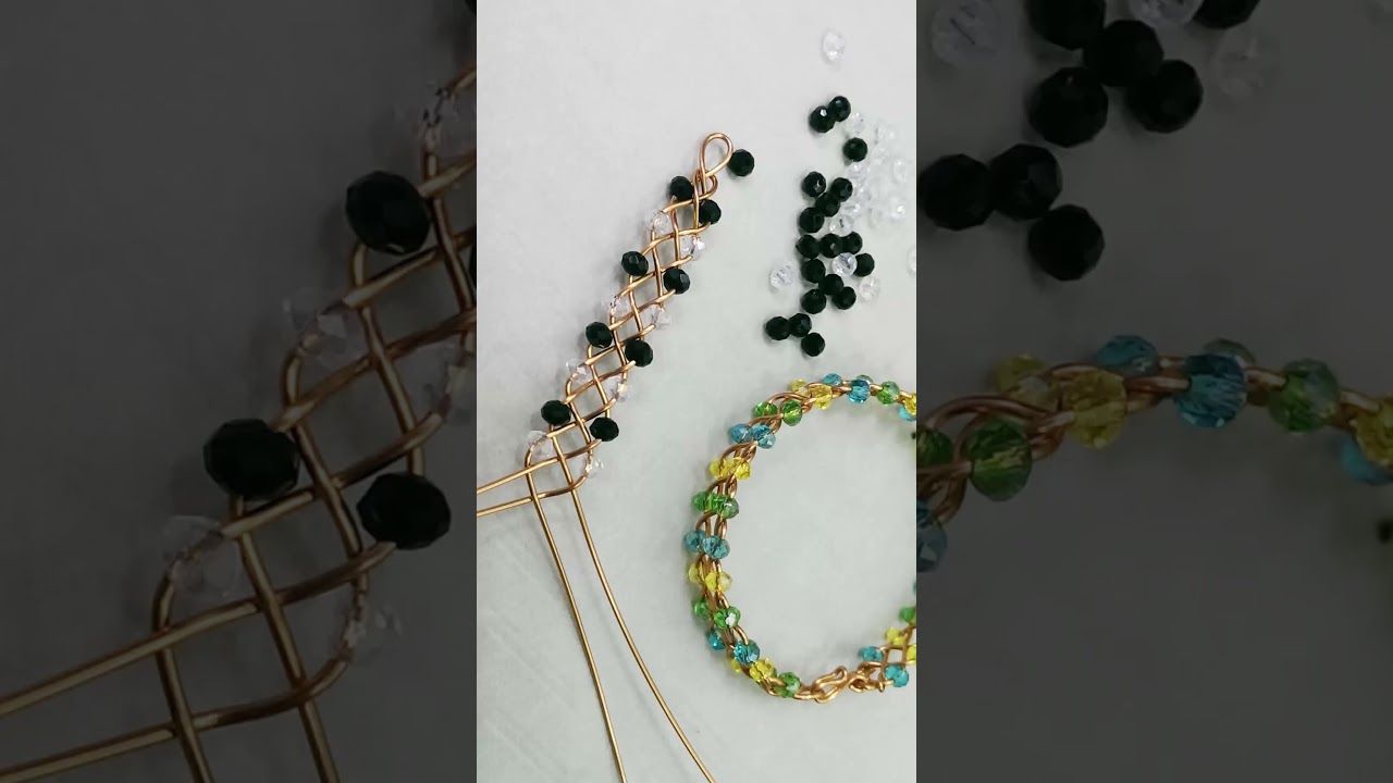 Making 4 strand braided copper bracelet with small crystal beads # ...