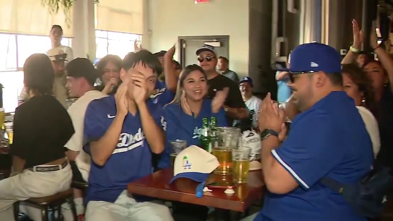 All smiles at Dodger fan watch party