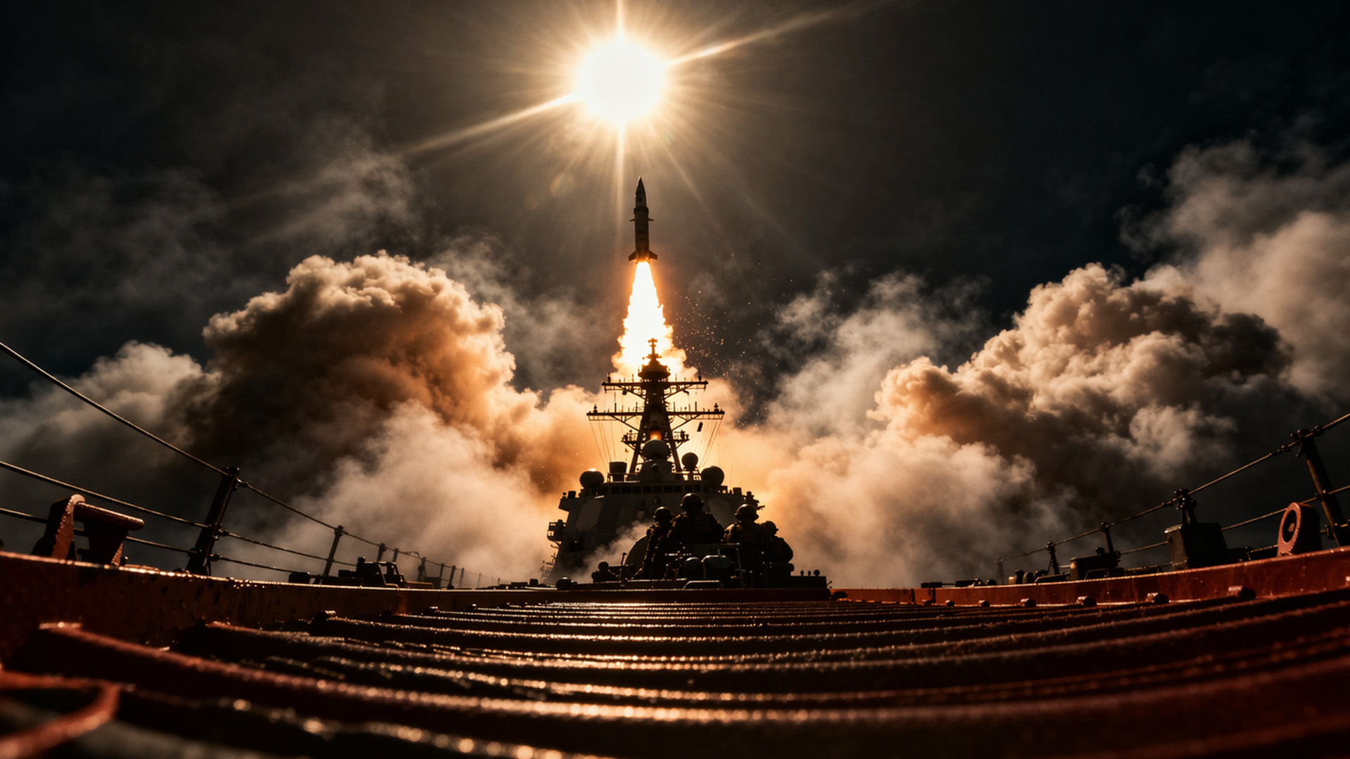 Tomahawk missile launch from USS Frank E Petersen Jr