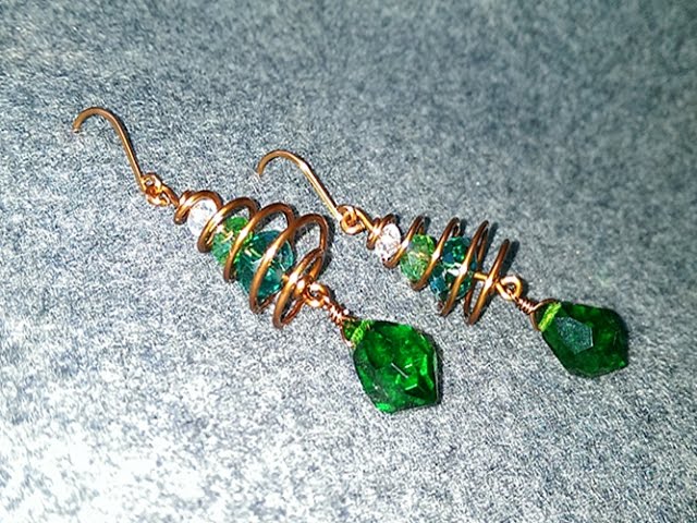 Christmas tree earrings - wire wrap jewelry making 118