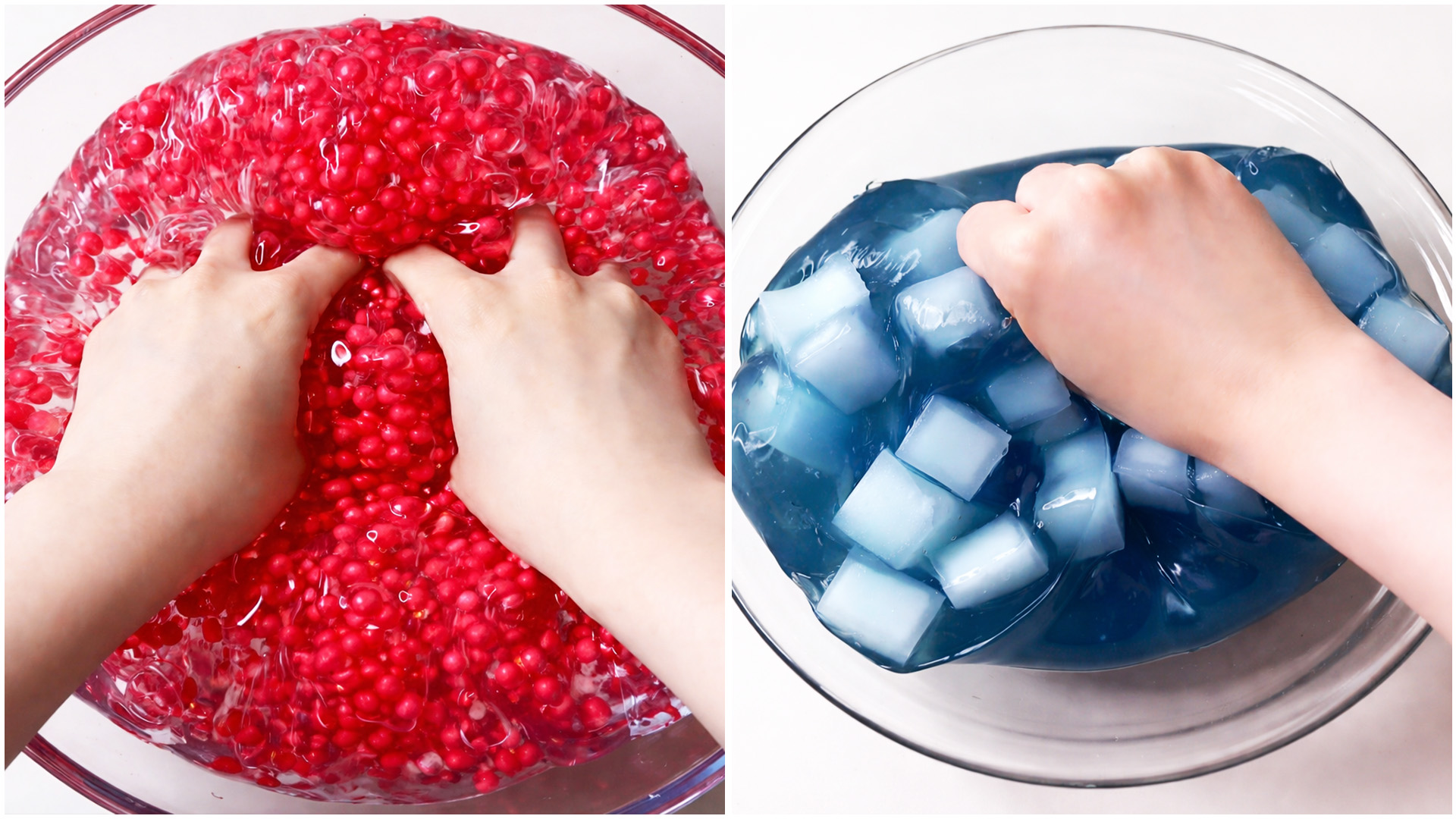 Juega con slime rojo de perlas y cubos azules