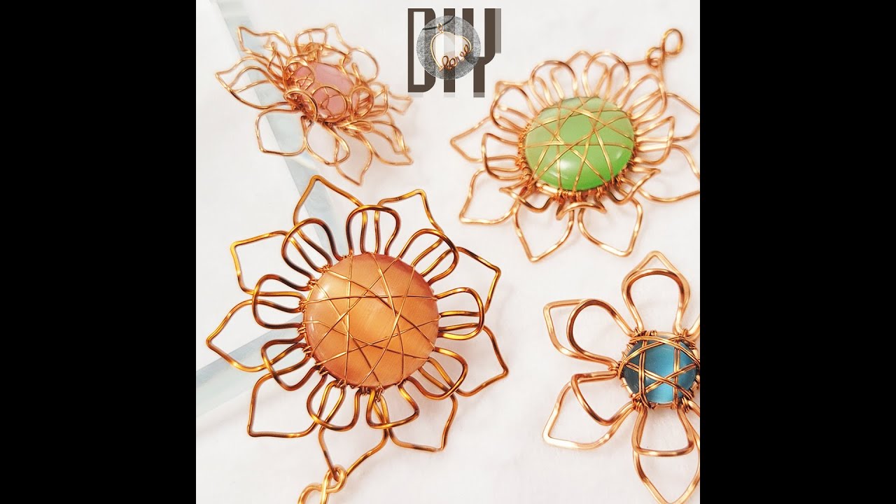 Flowers | Pendant | Wire wrap stones without holes | Round cabochon ...