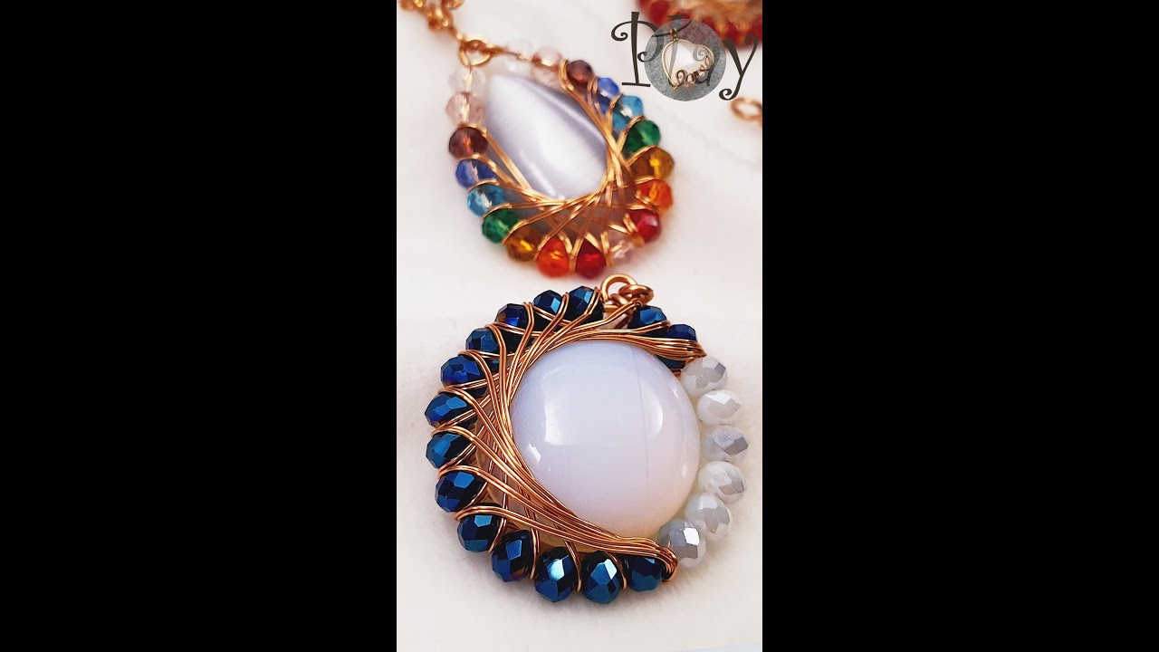 Play with wire | Moon | Pendant | Crystal beads | Big stone no holes ...