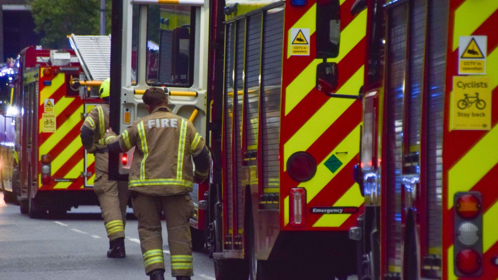 Fire service tackling blaze at car garage