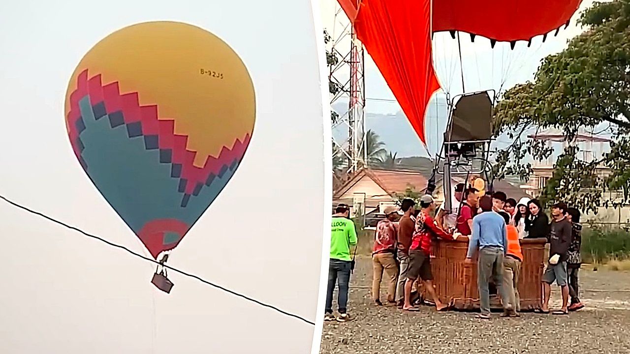 Hot air balloon hits power lines mid-air in Laos