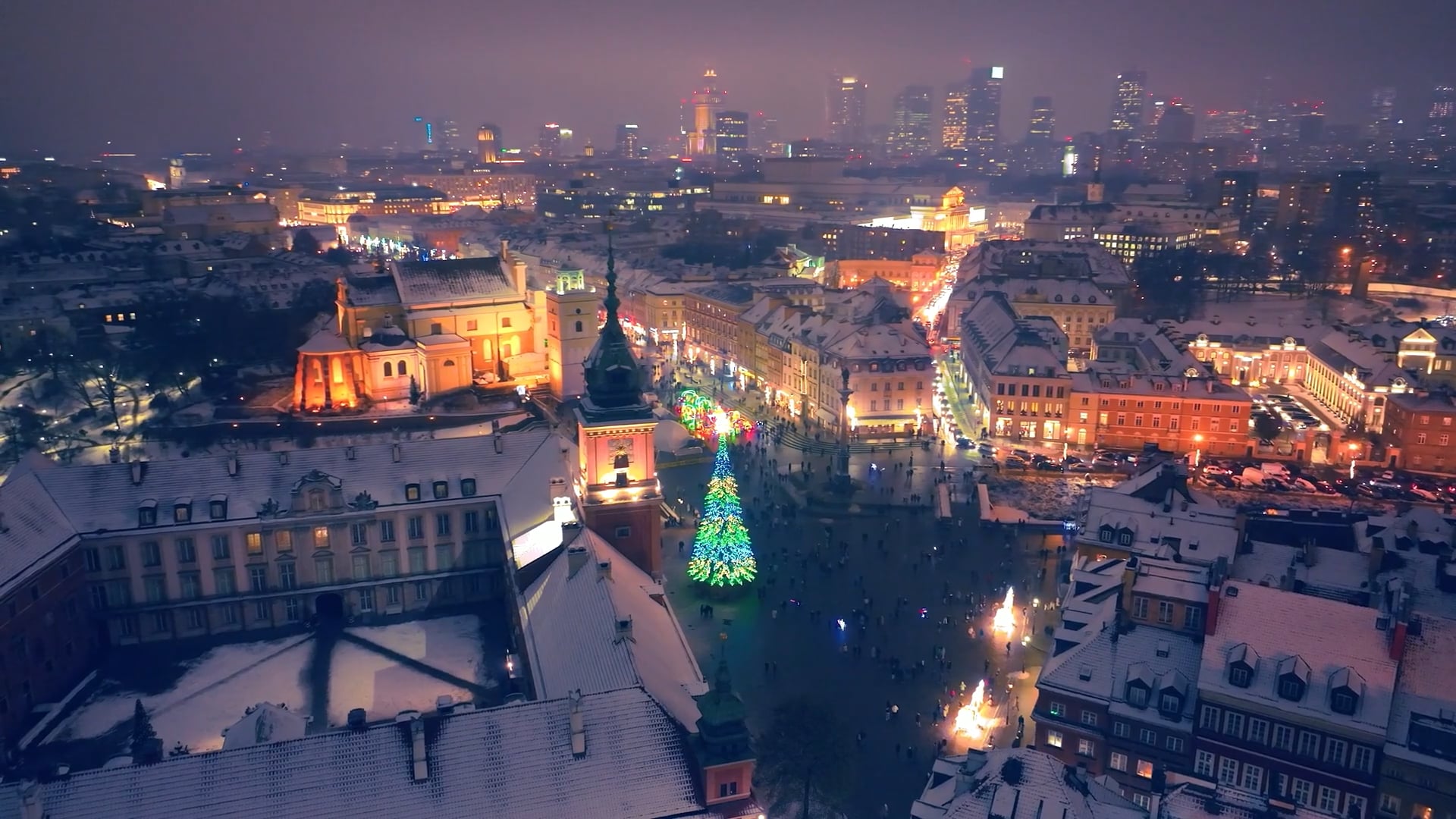 Drone views of Warsaw's Christmas market: Poland's festive icon